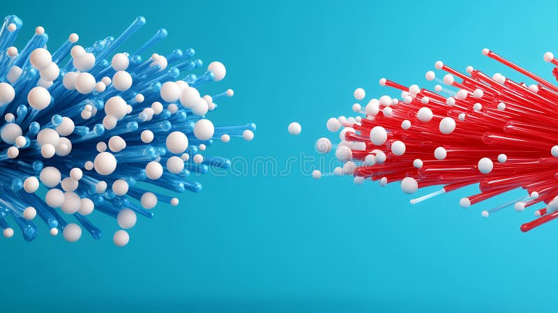 Abstract Blue and Red Geometric Explosion 3D Render Stock Illustration ...