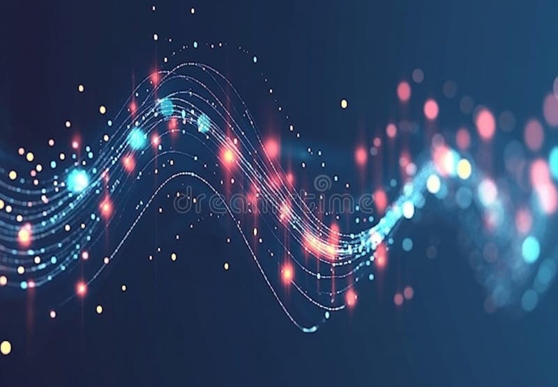 Abstract Blue Red Glowing Wave Lines Digital Art Background Design Flow ...