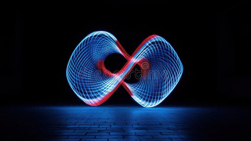 Abstract Blue Red Light Painting Infinity Design Modern Art Dark Loop Image Style Lines Night ...