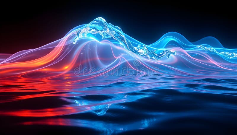 Abstract Blue and Red Neon Waves, Digital Art Stock Illustration ...