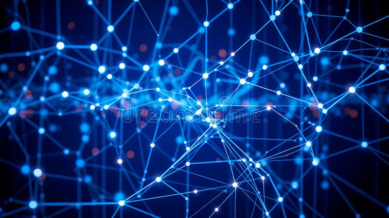 Abstract Blue and Red Network with Glowing Points Stock Illustration ...