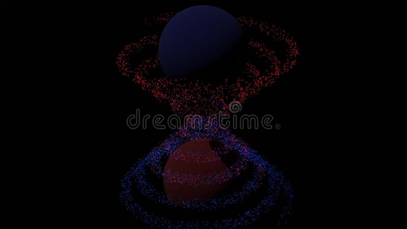 Abstract Blue and Red Planets Surrounded by Whirl of Colorful Particles ...