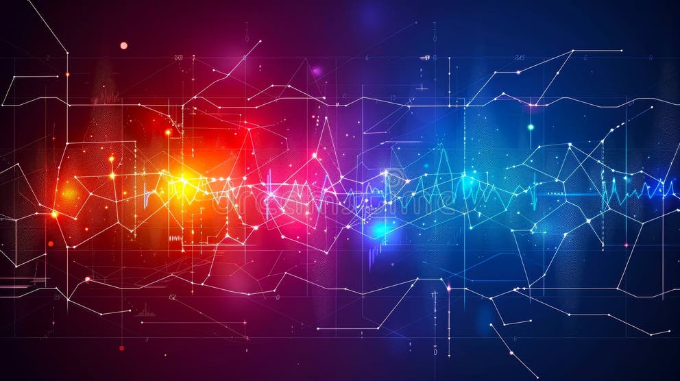 Abstract Blue and Red Technology Background with Connecting Lines, Dots ...