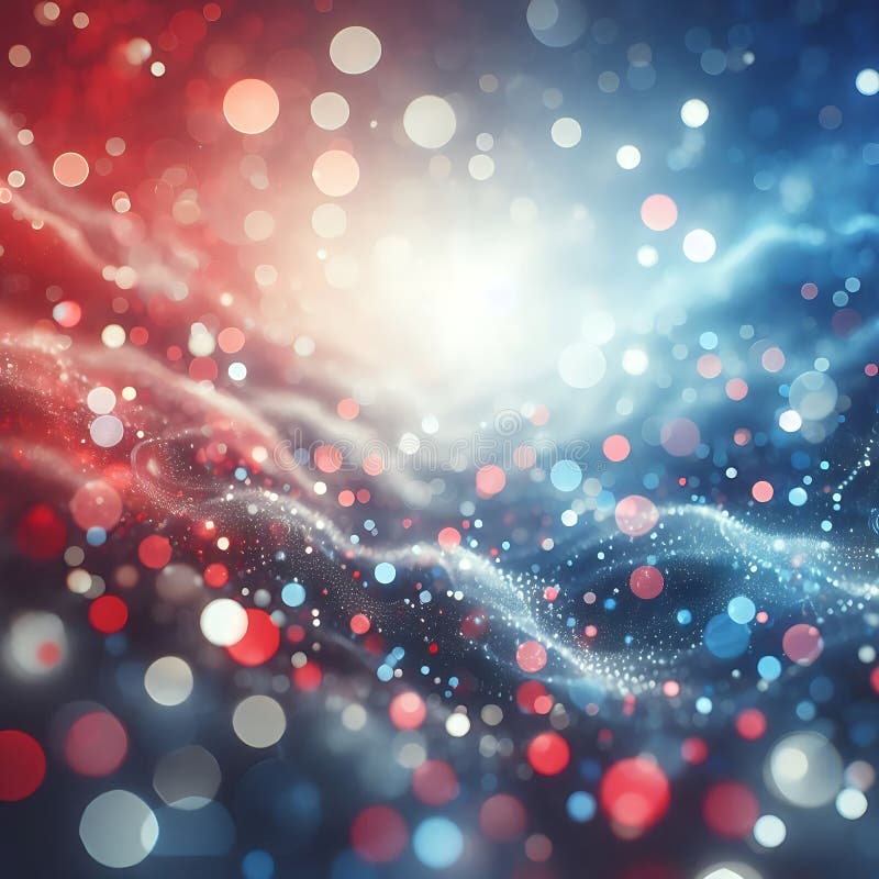Abstract Blue and Red Wave Lines with Floating Dots and Particles on ...