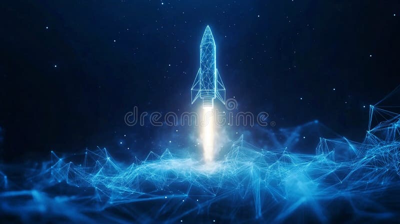 Abstract Blue Rocket Launch Digital Art Network Startup Technology ...