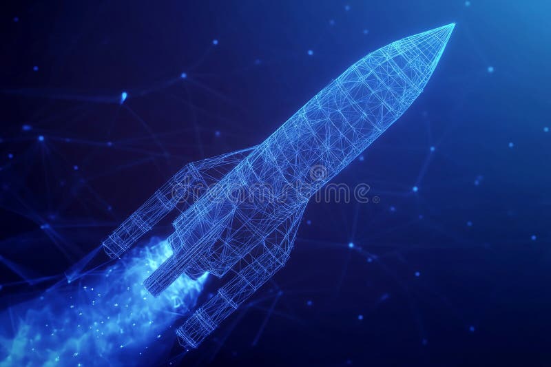 Abstract Blue Rocket Launch Digital Art Network Technology Space ...