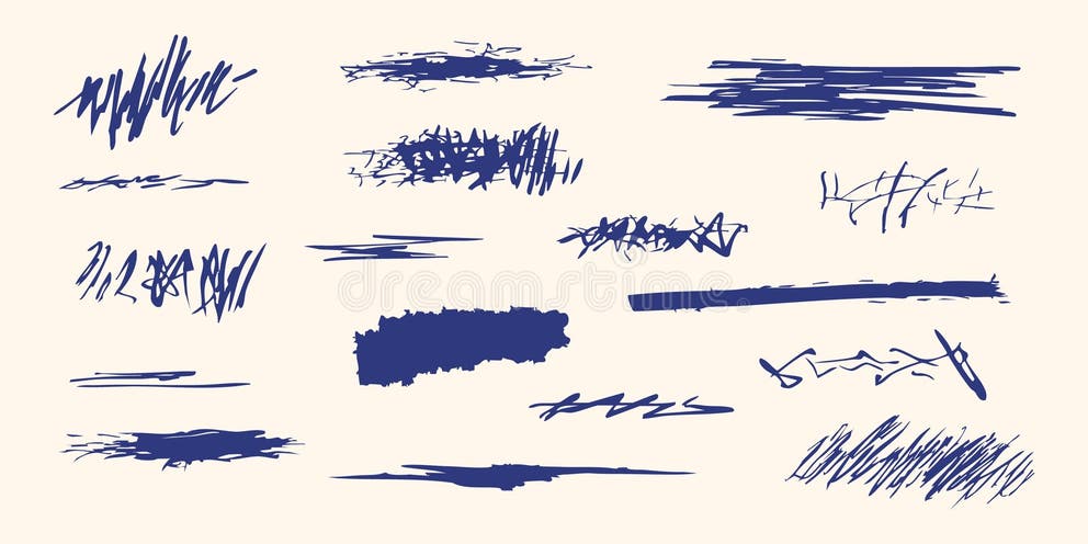 Abstract Blue Scribble and Brush Stroke Set. Creative Design Elements ...