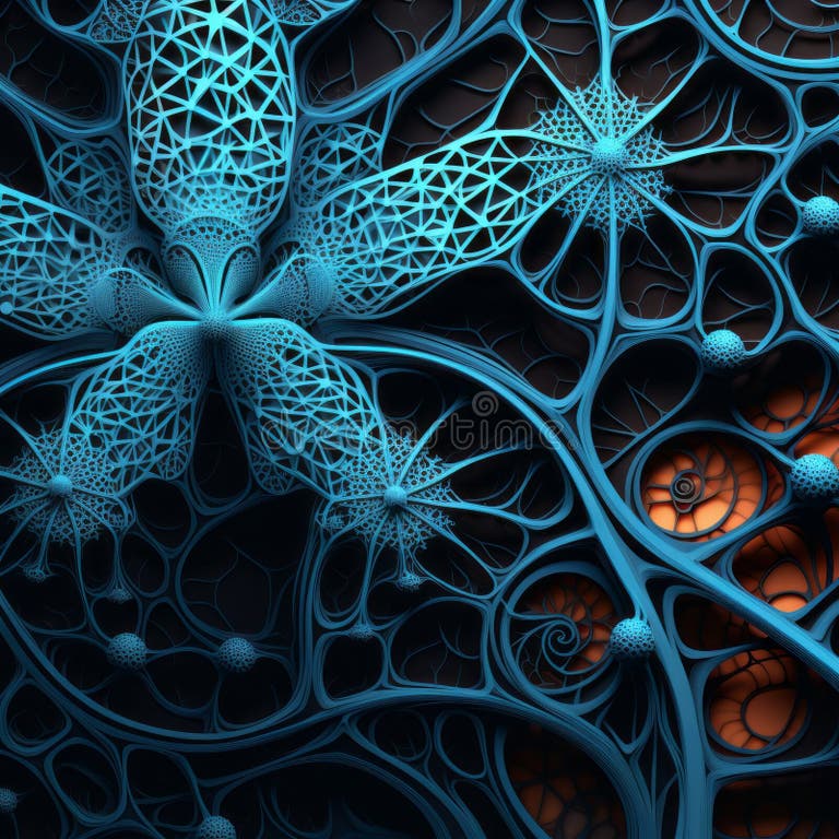 Artificial Intelligence Background: Blue Fractal Image with Tangled ...