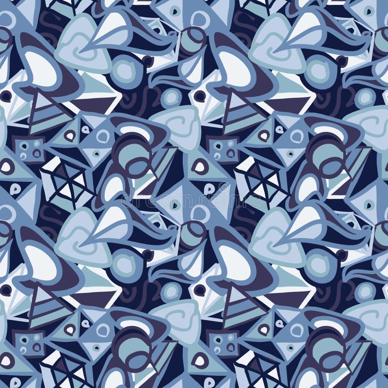 Abstract Blue Shapes, Cute Seamless Pattern Stock Illustration ...