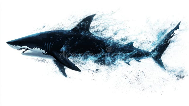 Abstract Blue Shark in Motion Against White Background Stock ...