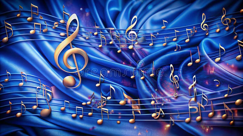 Abstract Blue Silk Fabric with Music Notes and Treble Clef Stock Photo ...