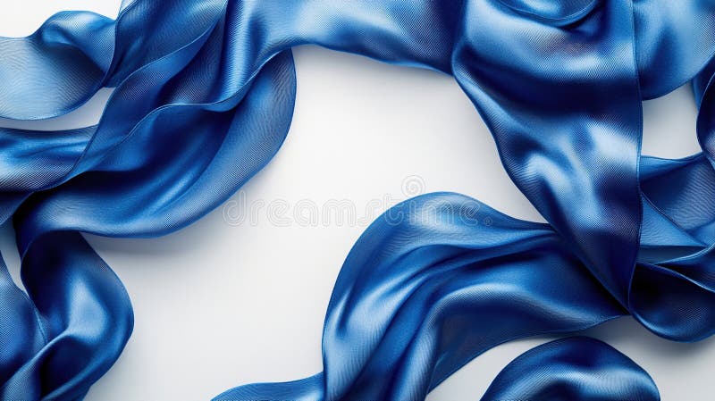 Abstract Blue Silk Fabric Waves Forming a Frame on White Background ...