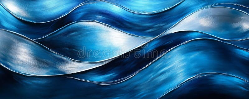 Abstract Blue and Silver Flowing Waves Artwork, Modern Design ...