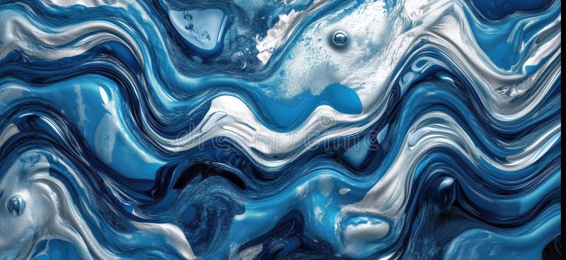 Abstract Blue and Silver Fluid Art with Wavy Patterns and Textures ...