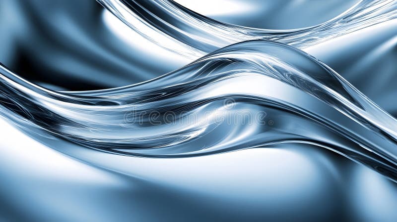 Abstract Blue and Silver Metallic Waves Flowing on Gray Background ...