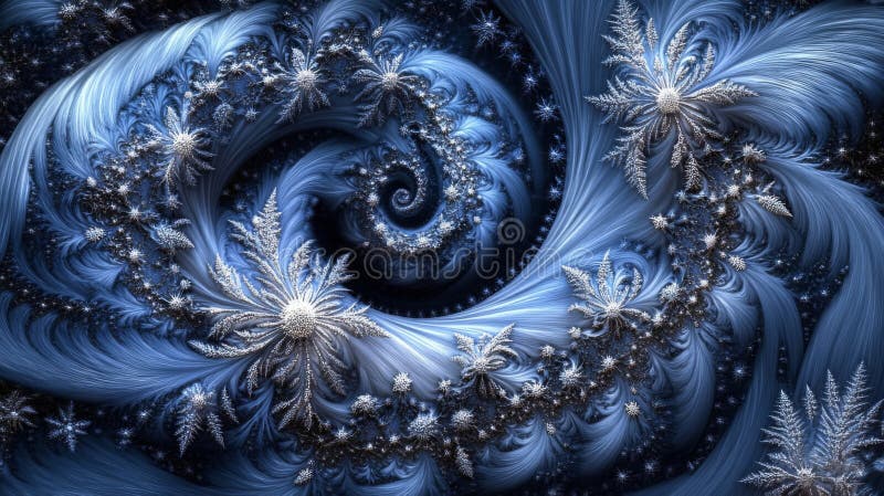 Abstract Blue and Silver Spiral Fractal Design Stock Illustration ...