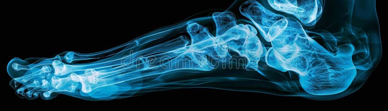 Abstract Blue Skeletal Foot on Black Background Stock Illustration ...