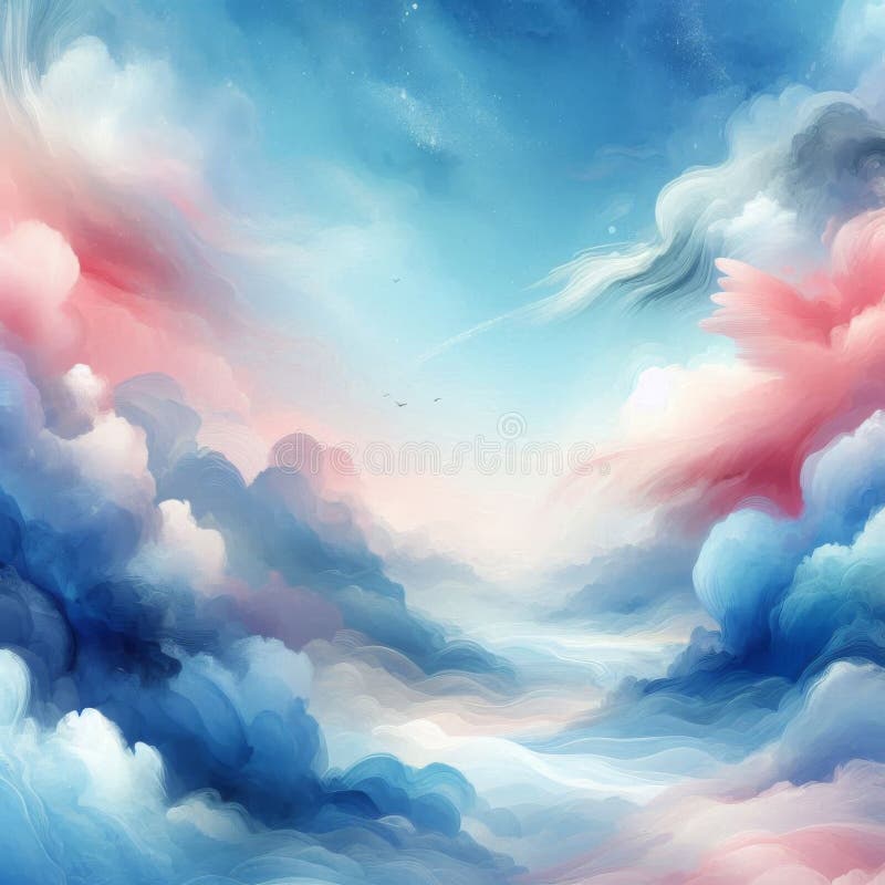 Abstract Blue Sky and Pink Pastel Watercolor Paint Background Stock ...
