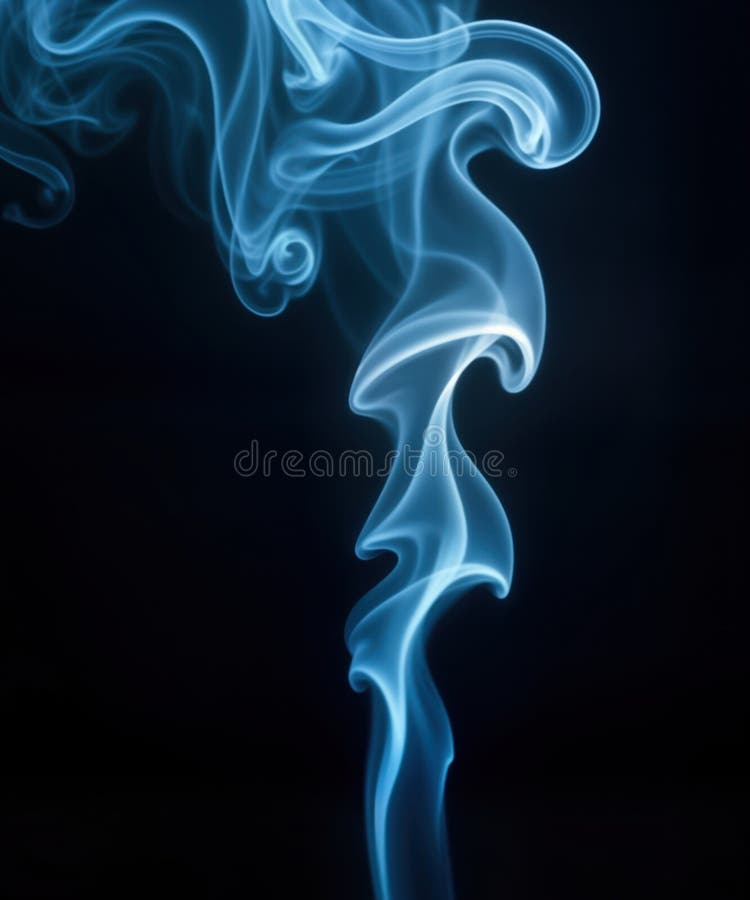 Abstract Blue Smoke Design on Black Background. Flowing Shapes, Curves ...