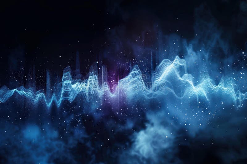 Abstract Blue Sound Wave Flowing through Particles in Space Stock ...