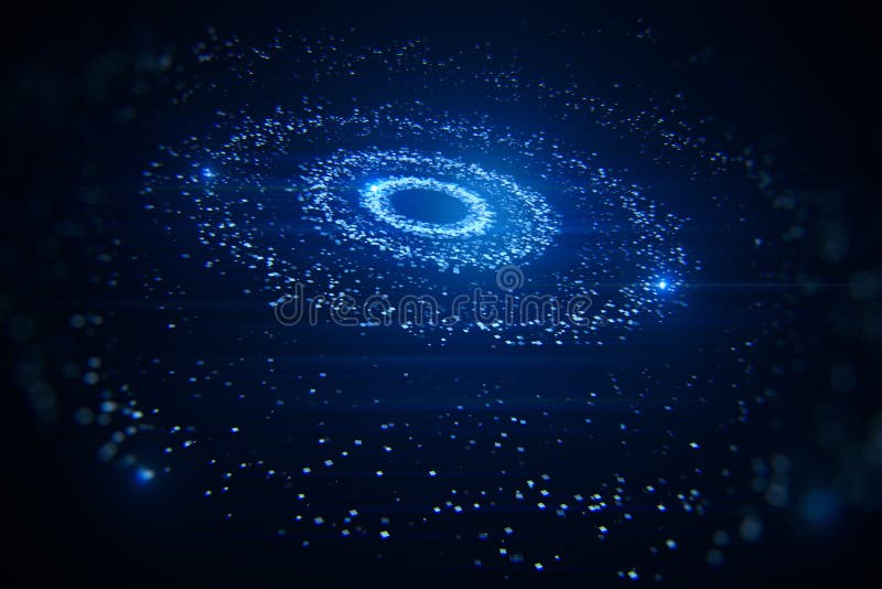 Abstract Blue Space Hologram on Blurry Backdrop. Metaverse and ...