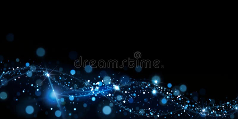 Abstract Blue Sparkle Wave on Black Background Stock Illustration ...