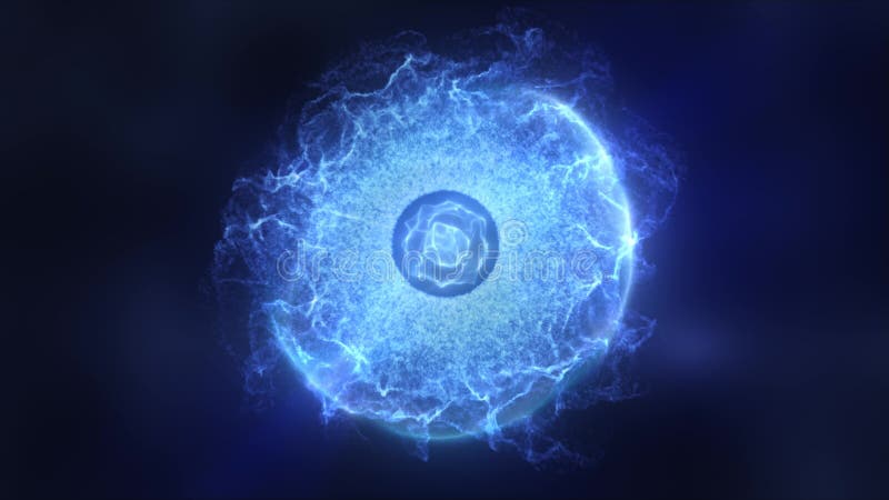 Abstract Blue Sphere Atom with Electrons Flying Glowing Bright ...