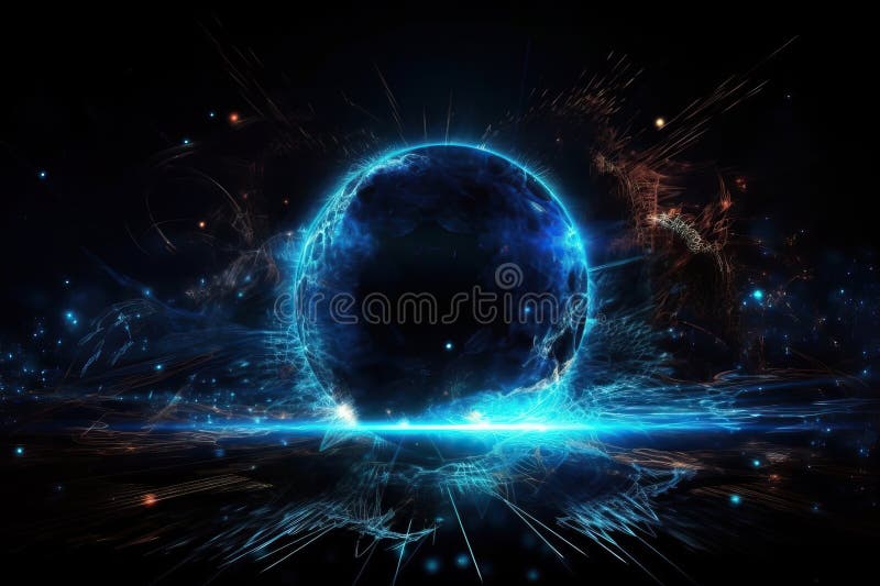 Abstract Blue Sphere that Cracks on a Black Background, Generative AI ...