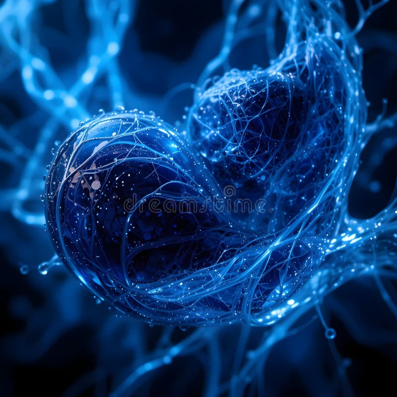 Abstract Blue Sphere with Flowing Lines and Small Spheres Stock Photo ...