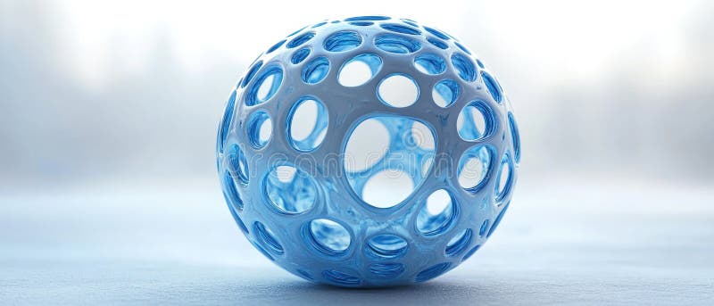 ABSTRACT BLUE SPHERE with GEOMETRIC LATTICE DESIGN on WHITE BACKGROUND ...