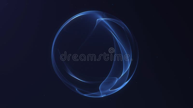 Abstract Blue Sphere Made of Flowing Light Threads and Wireframe ...