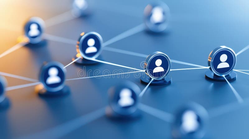 Abstract Blue Sphere Network Connected by Bright Glowing White Dots ...