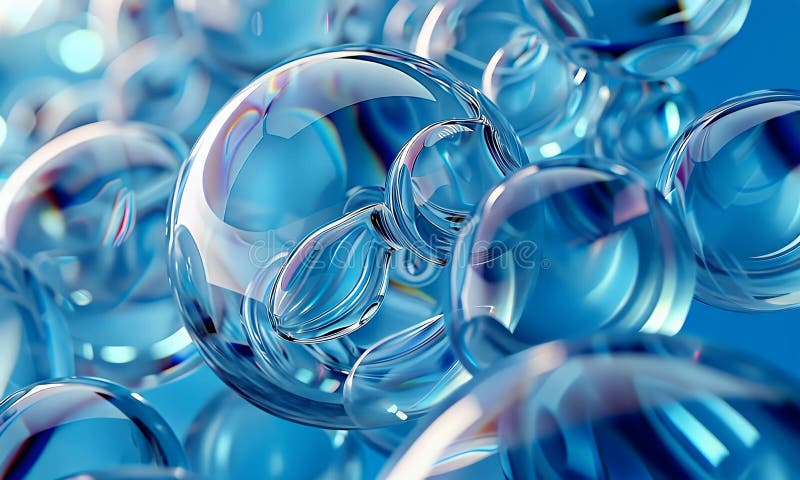 Abstract Blue Spheres Background. Close-up of Translucent Bubbles with ...
