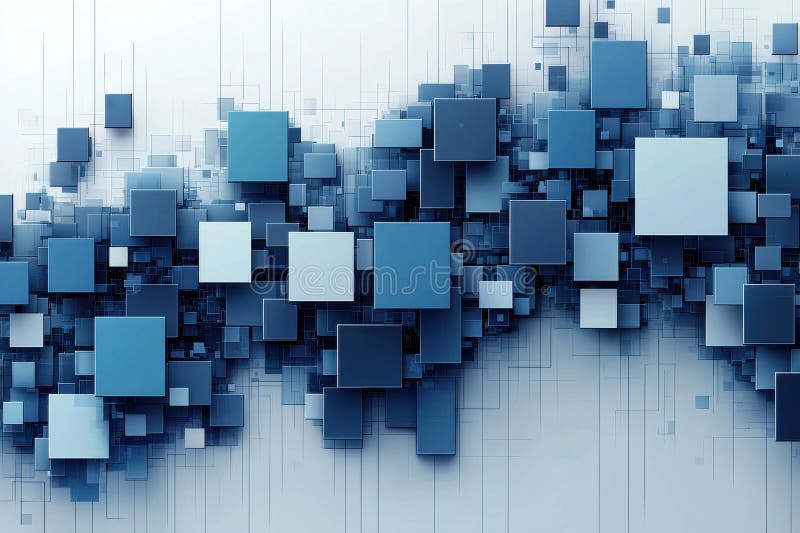 Abstract Blue Square Geometric Background with Technological Patterns ...