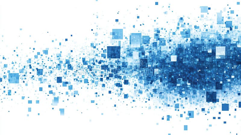 Abstract Blue Square Particles Disperse on White Background Stock ...