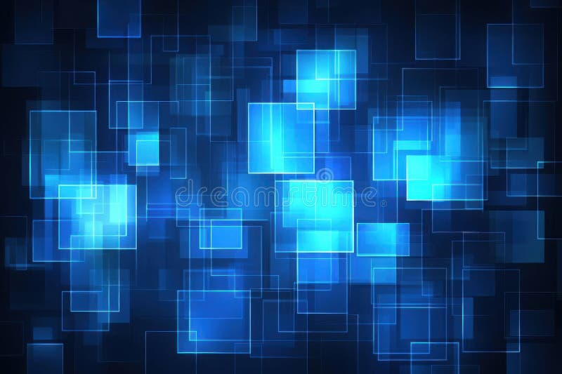 Abstract Blue Squares Glow in Dark Background with Technology Theme ...