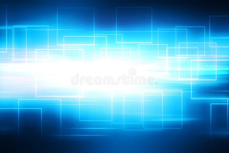 Abstract Blue Squares and Lines Glowing Technology Background Stock ...
