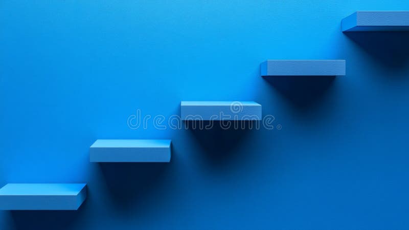 Abstract Blue Staircase Concept with Ascending Steps and Shadows Stock ...