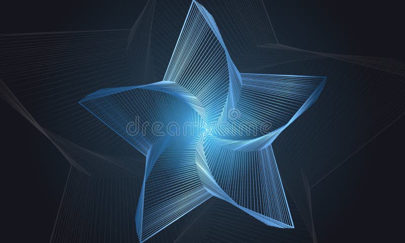 Abstract Luxury Blue Star Shape from Lines on Black Background. Stock ...