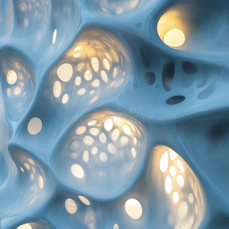 Abstract Light Blue Structure with Openings and Warm Lighting ...