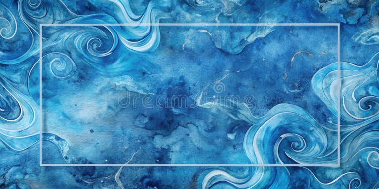 Abstract Blue Swirl Watercolor Background with Rectangular Frame for ...