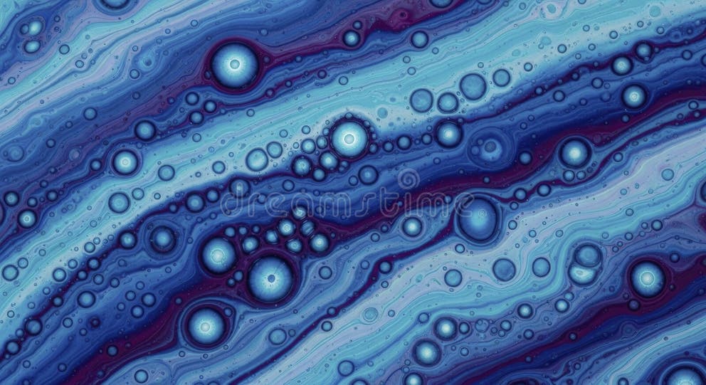 Abstract Blue Swirling Pattern with Bubbles on Dark Background Stock ...