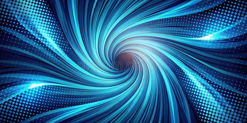 Abstract Blue Swirling Vortex Design with Halftone Pattern Background ...