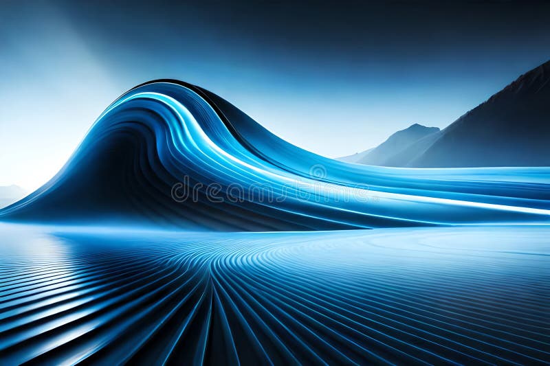 Abstract Blue Swoosh or Swirl with Soft Smooth Elegant Waves on Black ...