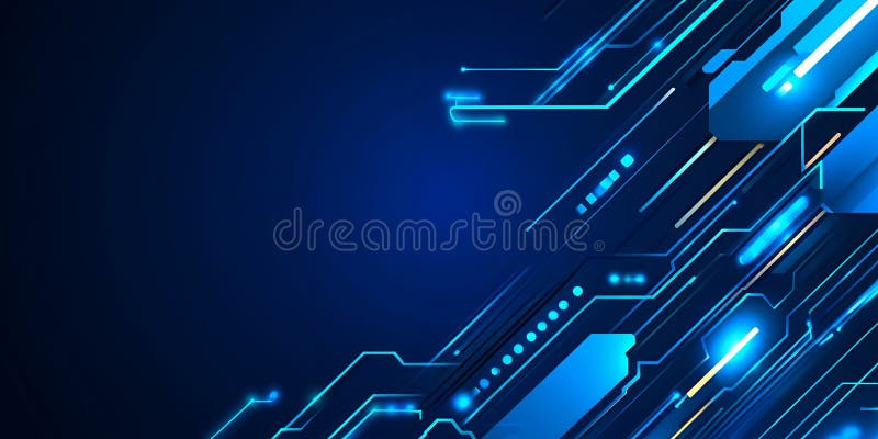 Abstract Blue Tech Background with Glowing Lines Stock Illustration ...