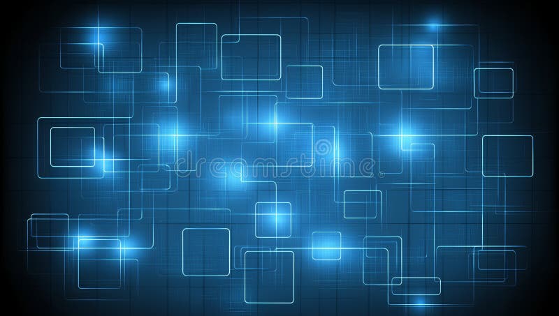 Abstract Blue Tech Background with Glowing Squares Stock Illustration ...