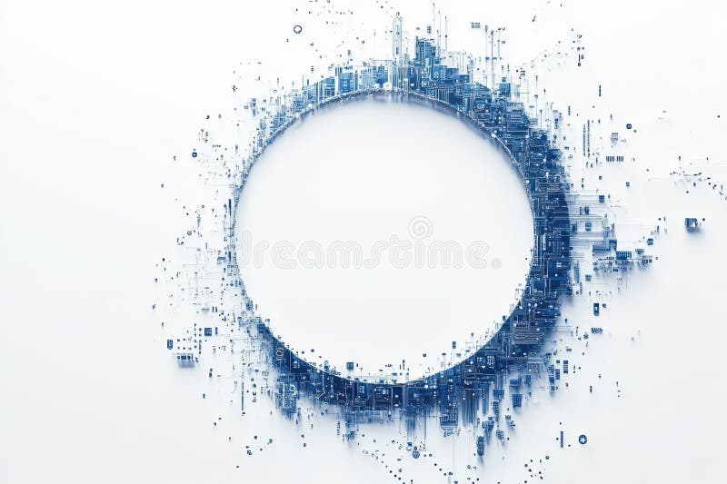 Abstract Blue Tech Circle Digital Cityscape Design Stock Illustration ...