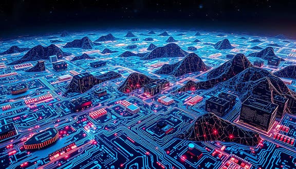 Abstract Blue Tech Grid, Digital Network, Connection System, Data ...