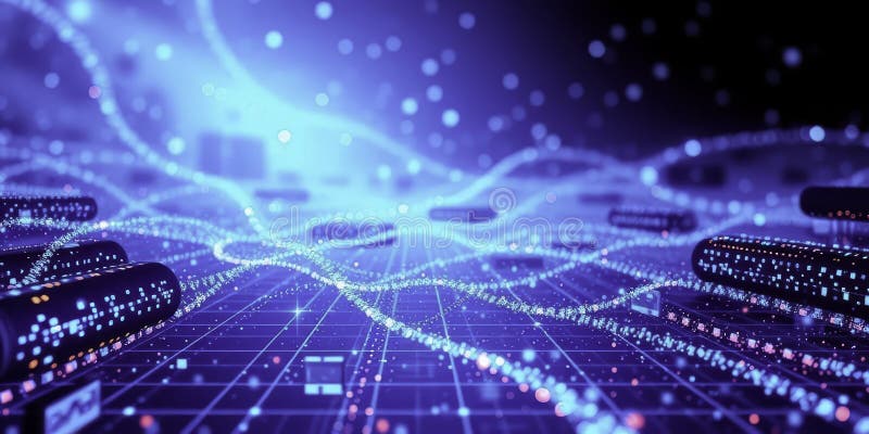 Abstract Blue Tech Grid; Glowing Particles, AI Neural Network, Global ...