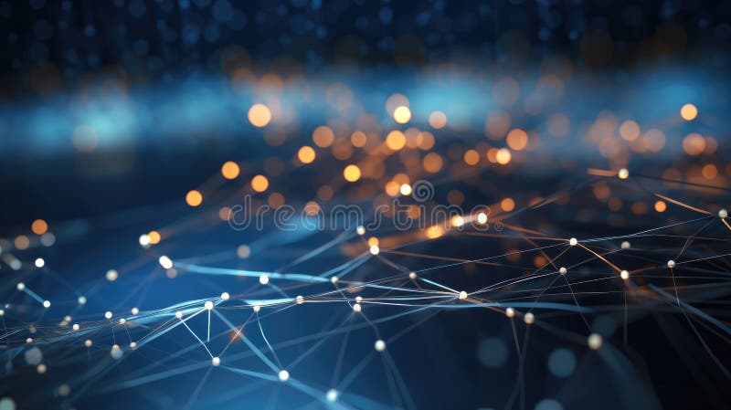 Abstract Blue Technology Background with a Cyber Network Grid and ...